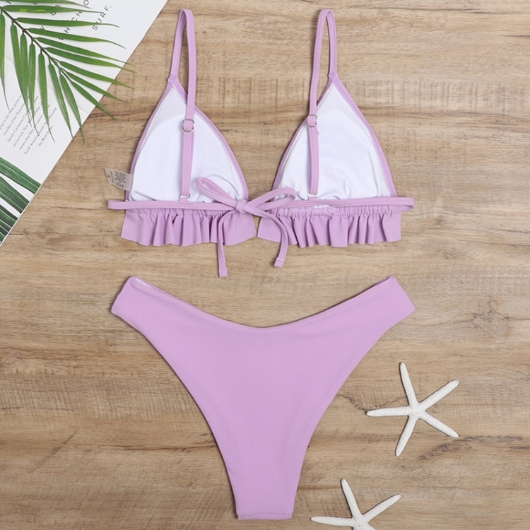 2 In 1 솔리드 컬러 러블 백리스 비키니 숙 녀 분할 수영복 가슴 패드가있는 세트 색상 로터스 색상 크기 L