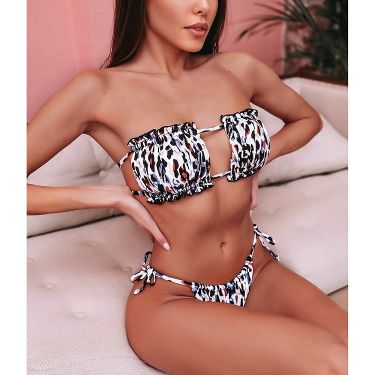 2 In 1 더블 레이어 나일론 주름 튜브 탑 비키니 숙 녀 분할 수영복 세트 색상 B101 크기 L