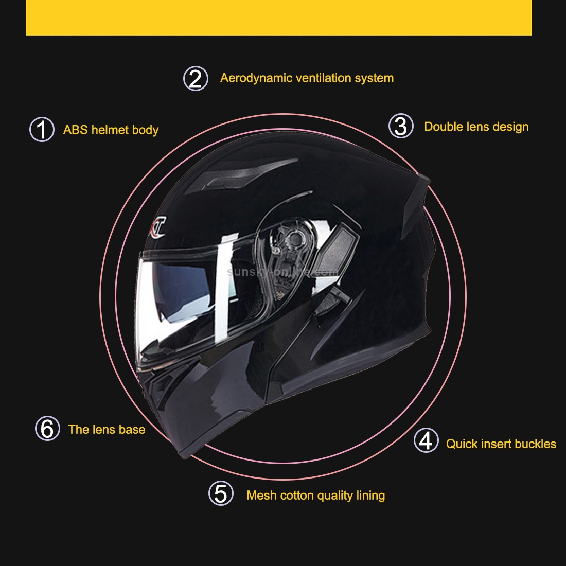 SUNSKY - GXT Motorcycle ABS Shell Anti-fog Double-len Inner Sun Visor ...