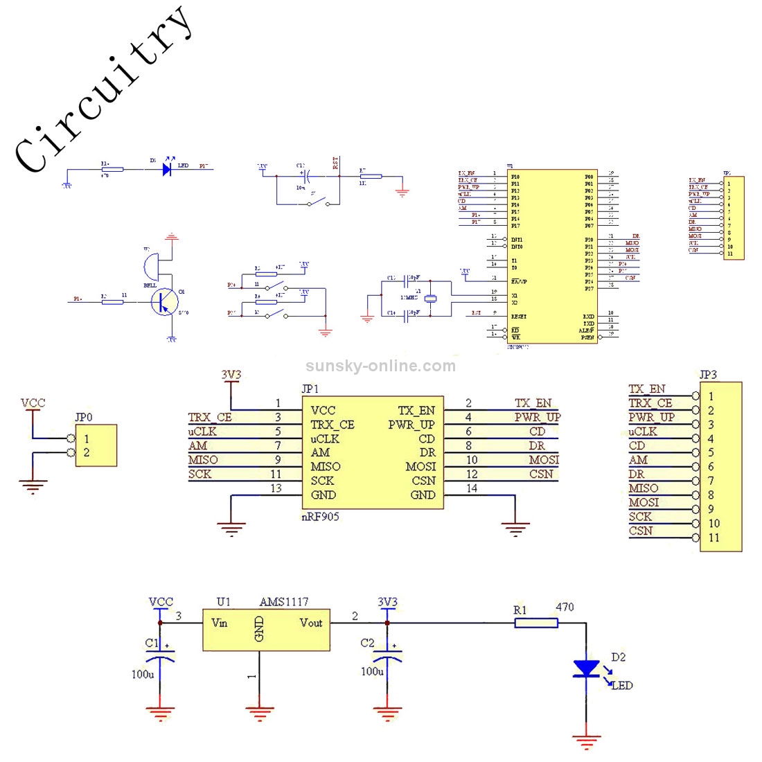 SUNSKY - 14 Pin NRF905 โมดูลไร้สายพร้อม AMS1117 3.3V ชิปเสถียรซ็อกเก็ตอะแดปเตอร์แผ่นแปลงบอร์ด ...