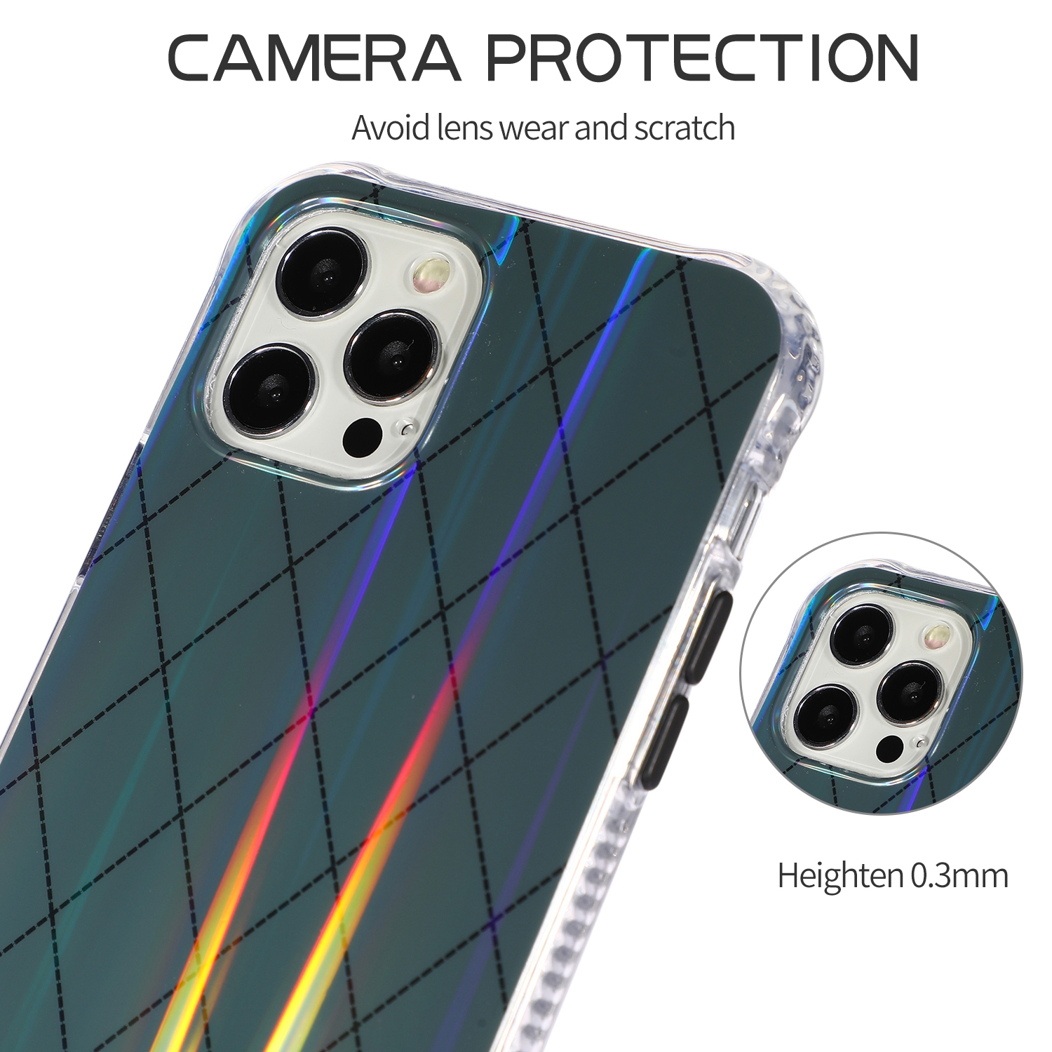 SUNSKY - สำหรับ iPhone 12/12 Pro Laser Aurora Rhombic Grid เคส TPU (สีเทา)