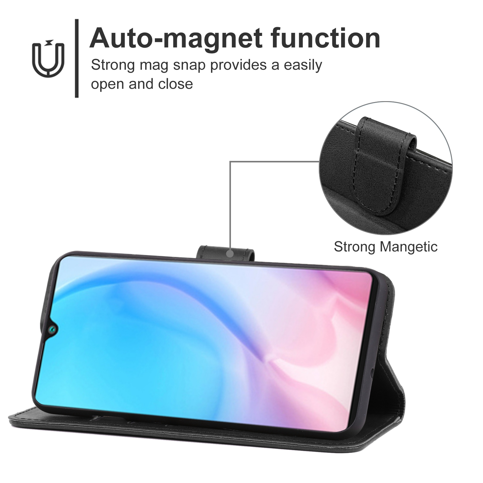 SUNSKY - กรณีโทรศัพท์หนังสำหรับ Cubot J9 (สีดำ)