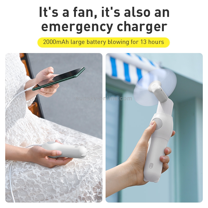 Baseus CXZD-A02 Small Bear Portable USB Charging Folding Fan(White)