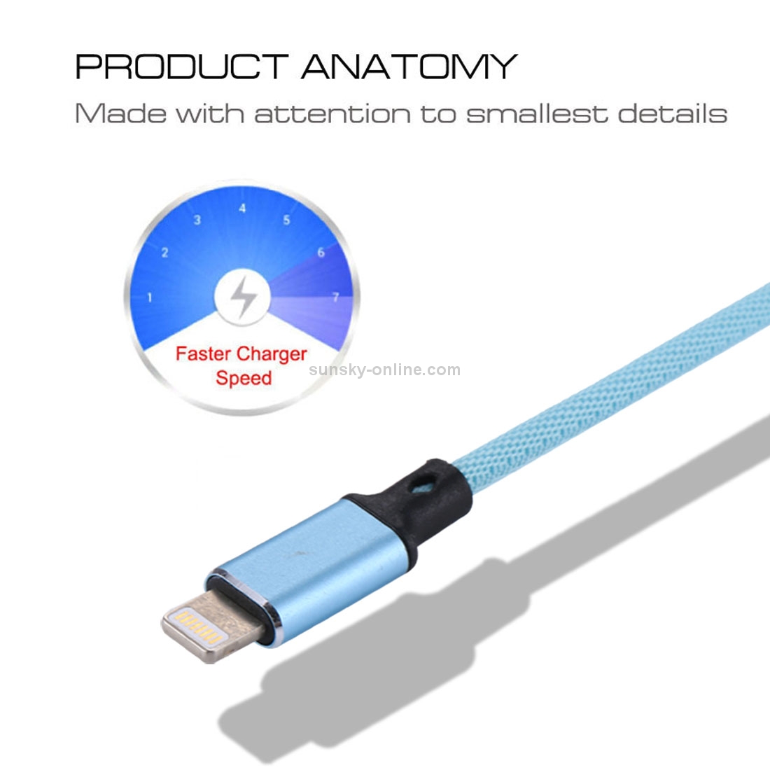 SUNSKY - 1M 2A USB ถึง 8 PIN NYLON WEAVE SWEATY DATY SYNC SYNC CABLE ...