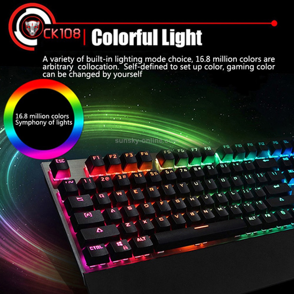 SUNSKY - MOTOSPEED CK108 คีย์บอร์ดเชิงกลคีย์บอร์ดเล่นเกมแบบมีสาย USB พร้อม 18 โหมดแบ็คไลท์ 18 ...