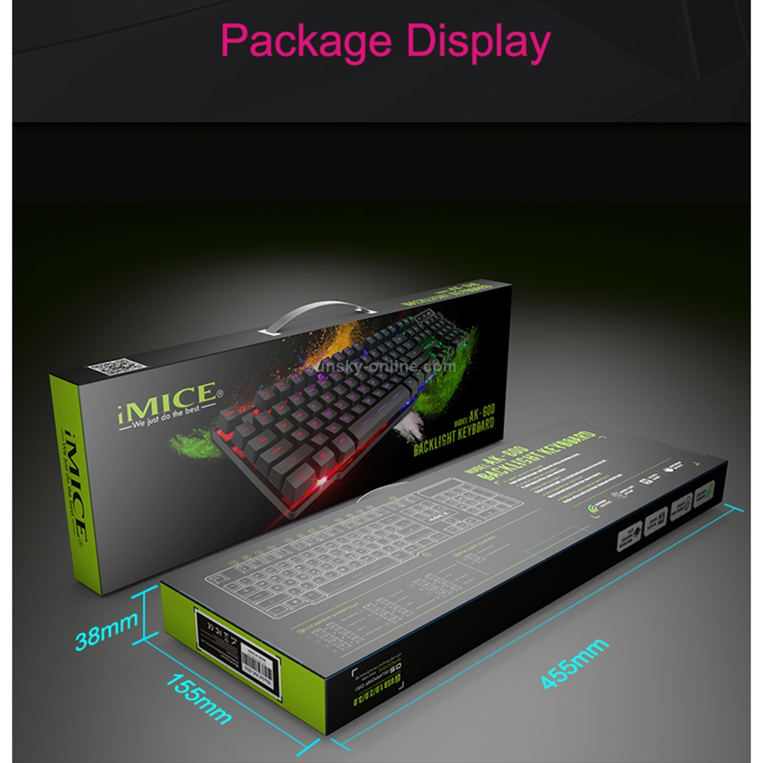 SUNSKY - iMICE AK-600 สาย USB แป้นพิมพ์แบบลอยตัวอักขระเรืองแสงคีย์บอร์ด ...