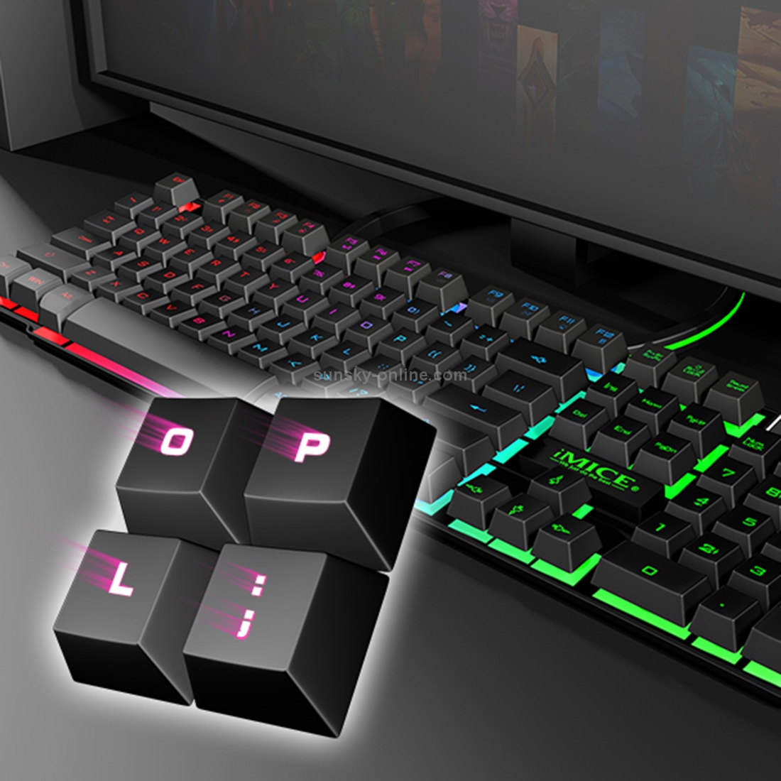 SUNSKY - iMICE AK-600 สาย USB แป้นพิมพ์แบบลอยตัวอักขระเรืองแสงคีย์บอร์ด ...