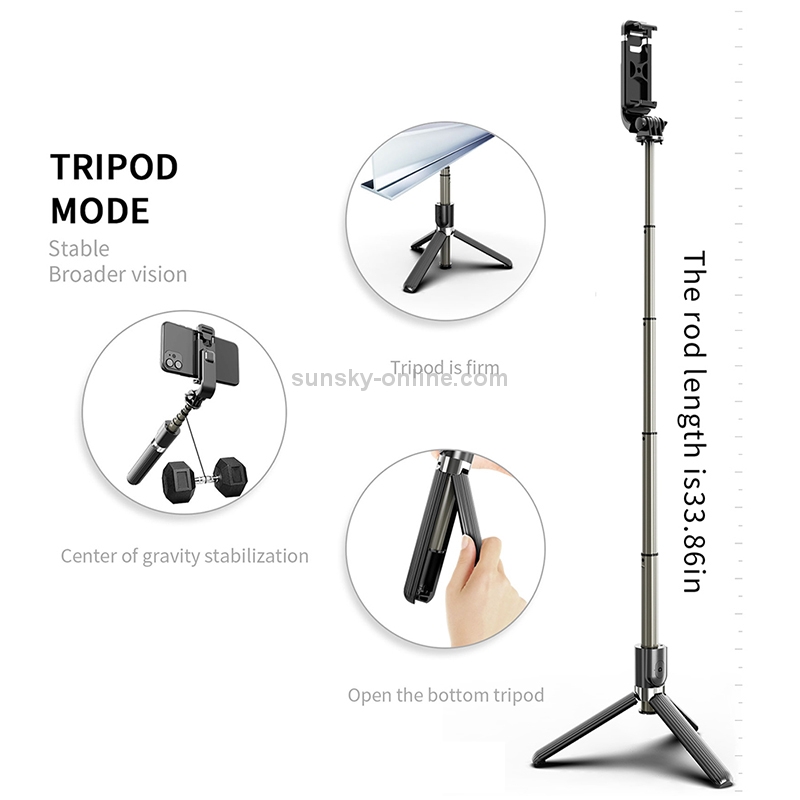L03 Aluminum Alloy Foldable Bluetooth Tripod Selfie Stick (Black)