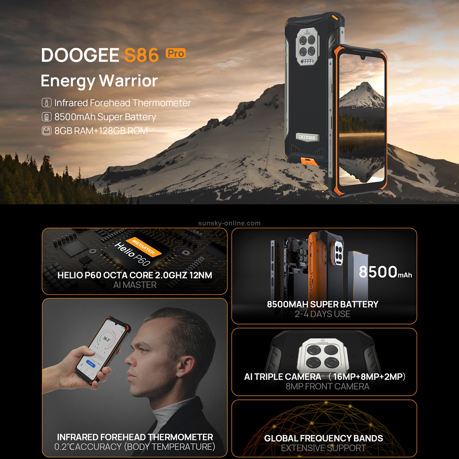 [HK Warehouse] DOOGEE S86 Pro Rugged Phone, Forehead Thermometer, 8GB+128GB