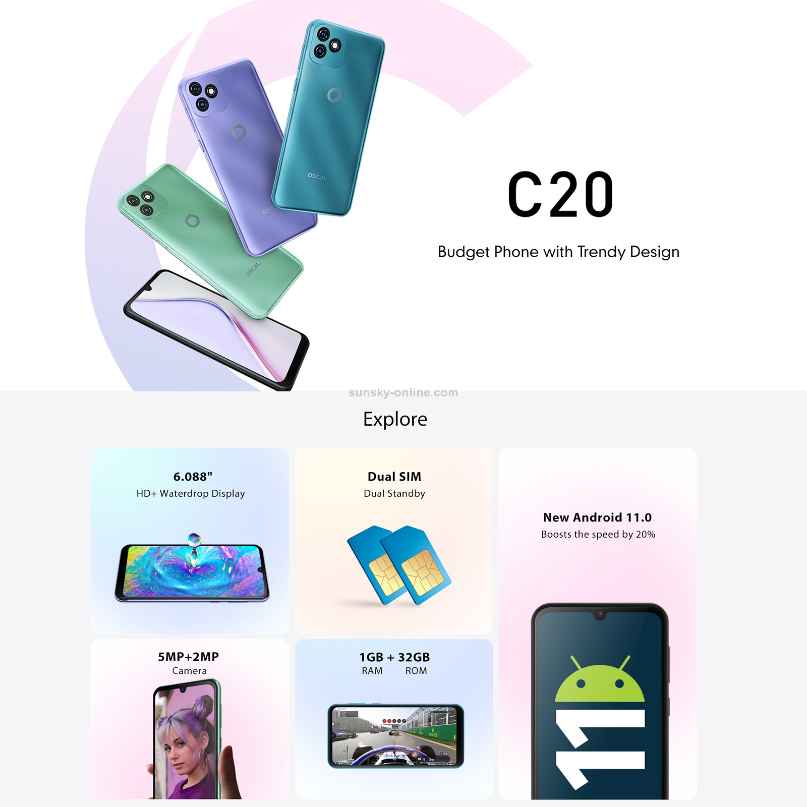 [HK Warehouse] Blackview OSCAL C20, 1GB+32GB