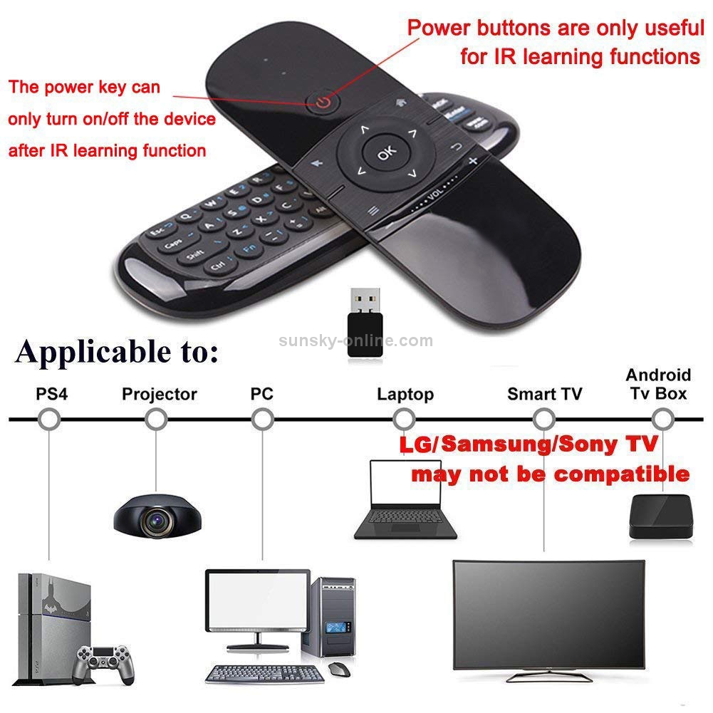 SUNSKY - W1 Wireless QWERTY 57-Keys Keyboard 2.4G Air Mouse Remote ...