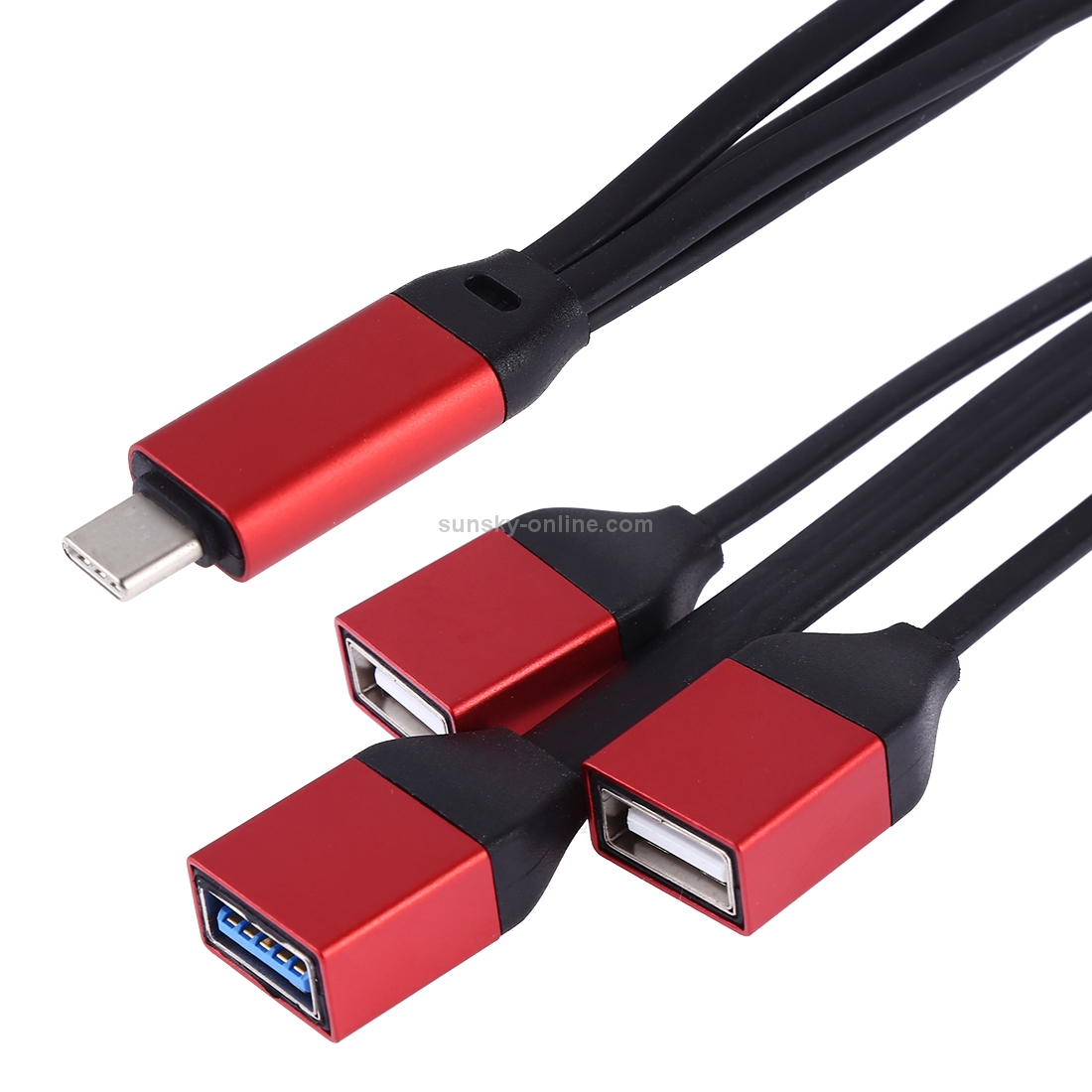 SUNSKY - 3 in 1 Type-C / USB-C ถึง 3 x USB 3.0 Adapter Cable (สีแดง)