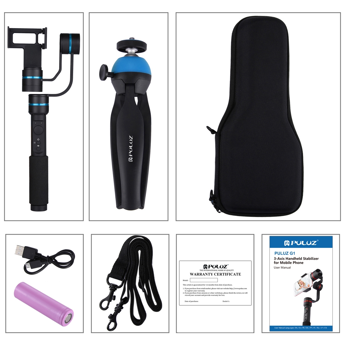 PULUZ G1 3-Axis Stabilizer Handheld Gimbal with Clamp Mount and Tripod ...