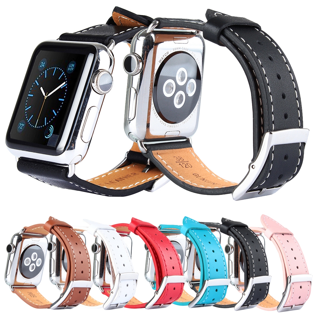 Kakapi for Apple Watch 38mm Metal Buckle Cowhide Leather Watch Band ...