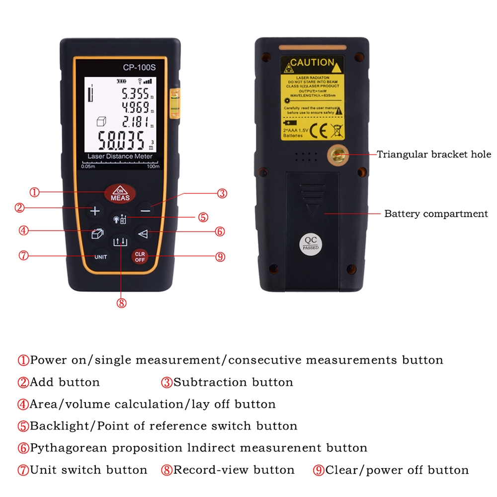 SUNSKY - CP-100S Digital Handheld Laser Distance Meter, Max Measuring ...