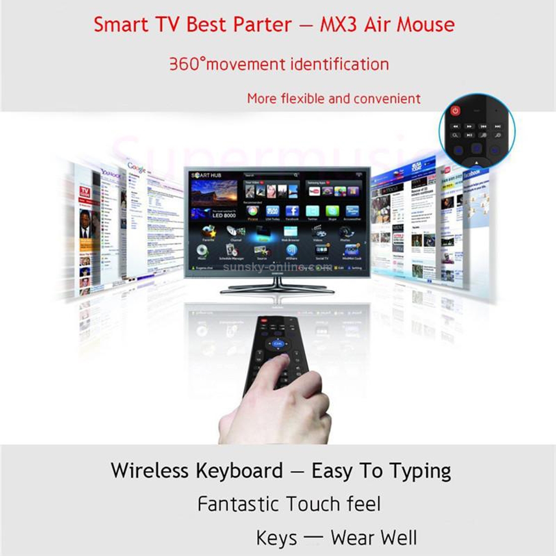 SUNSKY - MX3 Air Mouse คีย์บอร์ดไร้สาย 2.4G พร้อมทางลัดเบราว์เซอร์ ...