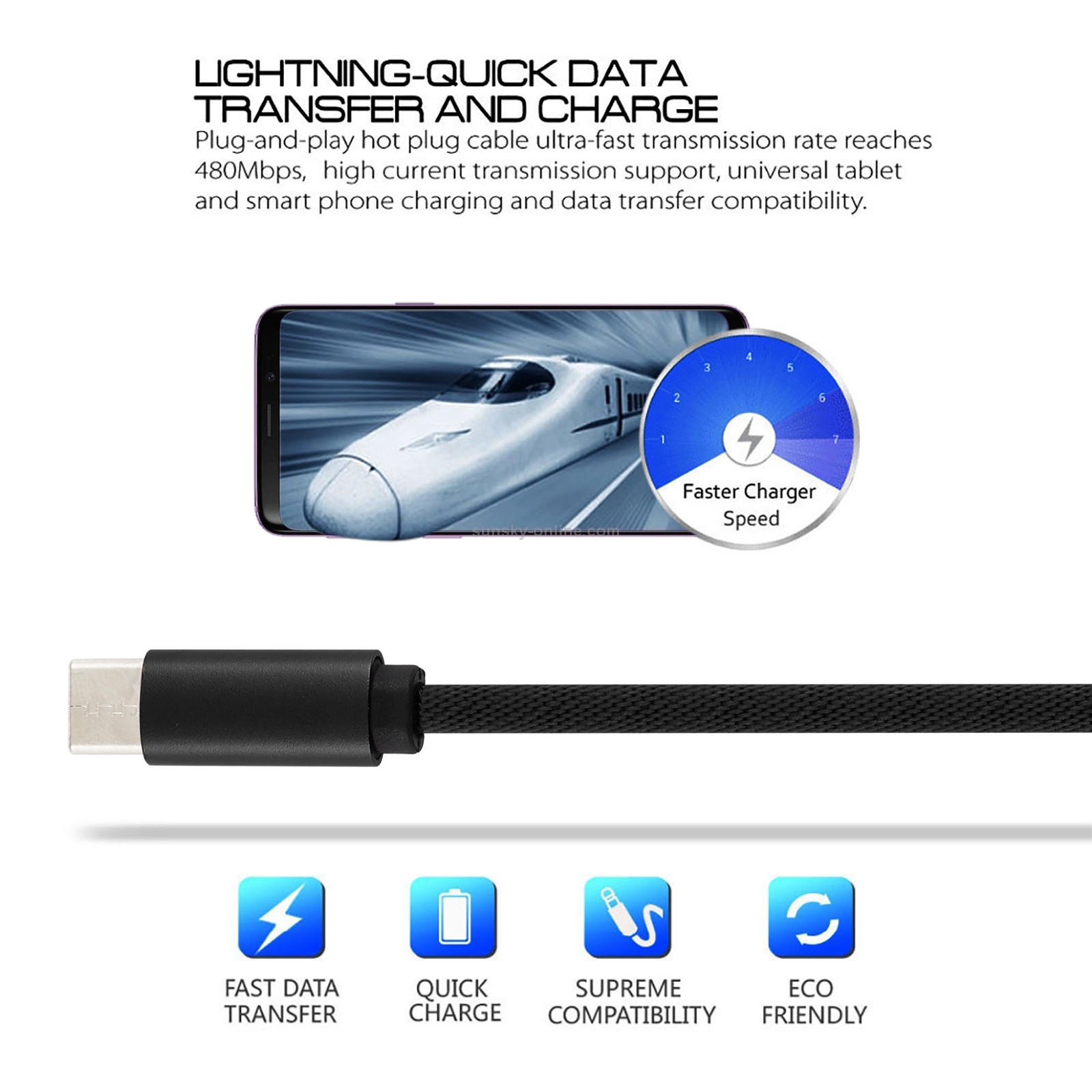 SUNSKY - 5A USB เป็น USB-C / Type-C Super Fast Charging Braided Data ...