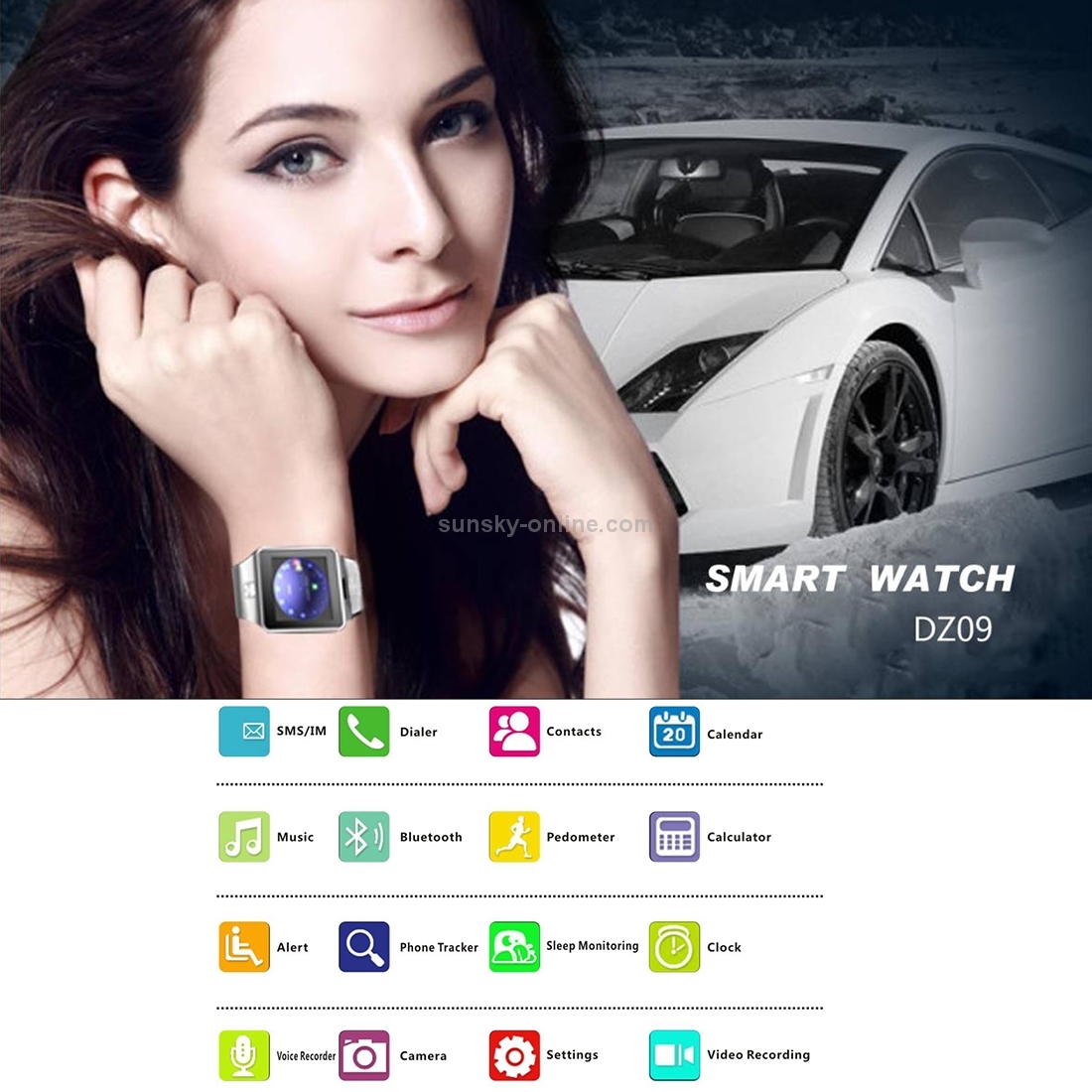DZ09 1.56 inch Screen Bluetooth 3.0 Android 4.1 OS Above Smart Watch ...