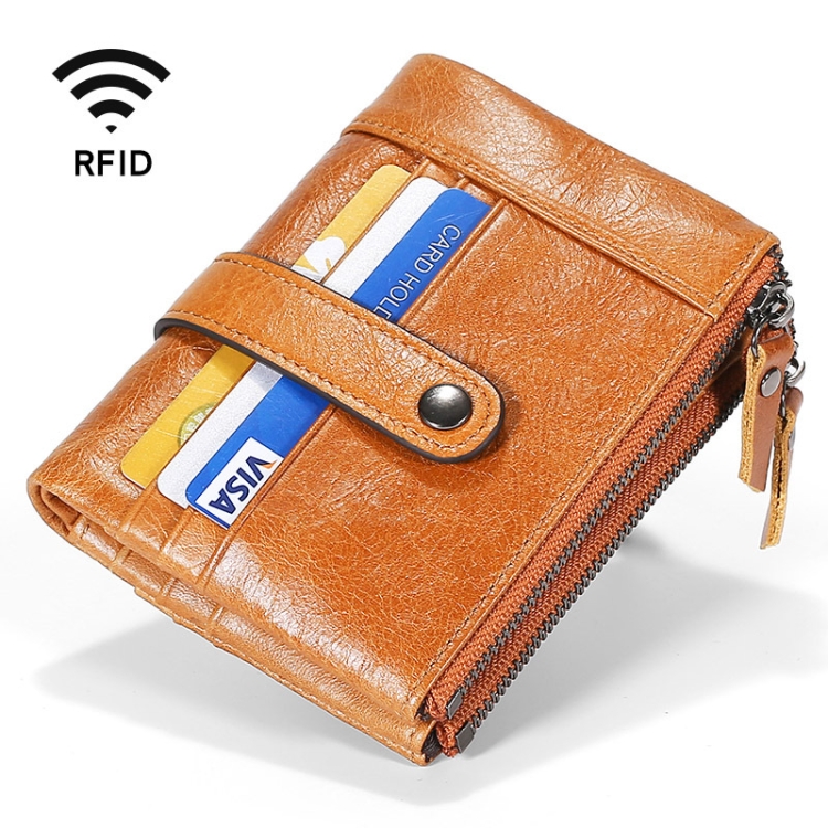 TP-199 แปรงป้องกันการโจรกรรมอเนกประสงค์ RFID ซิปคู่หนังกระเป๋าสตางค์ ...