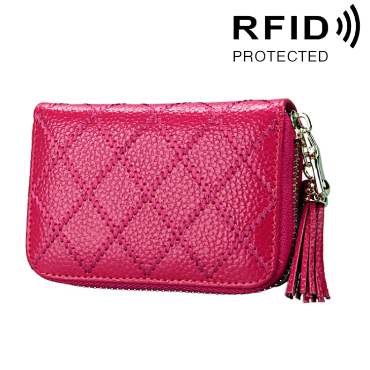 정품 쇠가죽 채찍으로 치다 가죽 그리드 텍스처 지퍼 카드 홀더 지갑 Rfid 차단 카드 가방 보호 케이스 동전 지갑 술 펜던트