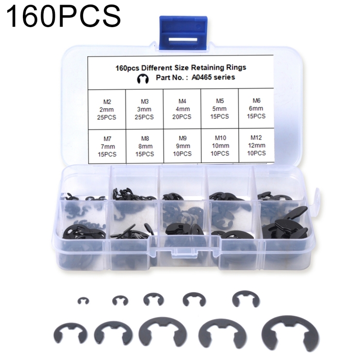 400pcs /Set 1.5-15mm Stainless Steel E-Type Open Circlips Boxed(222g)