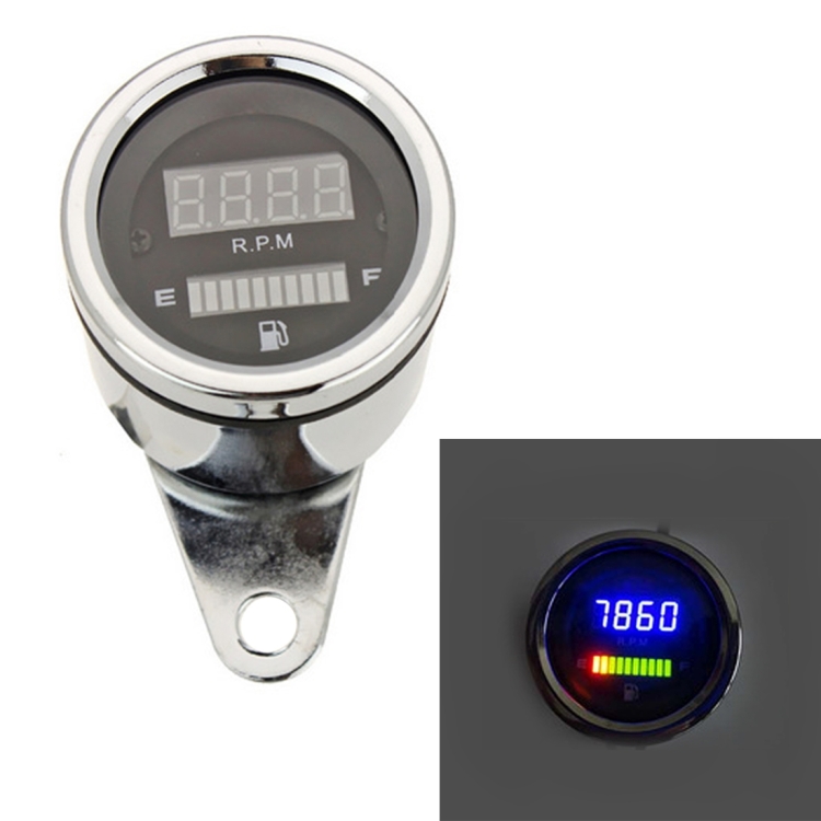 Motorcycle Universal Digital Rotating Speed Oil Volume LED Meter Gauage ...