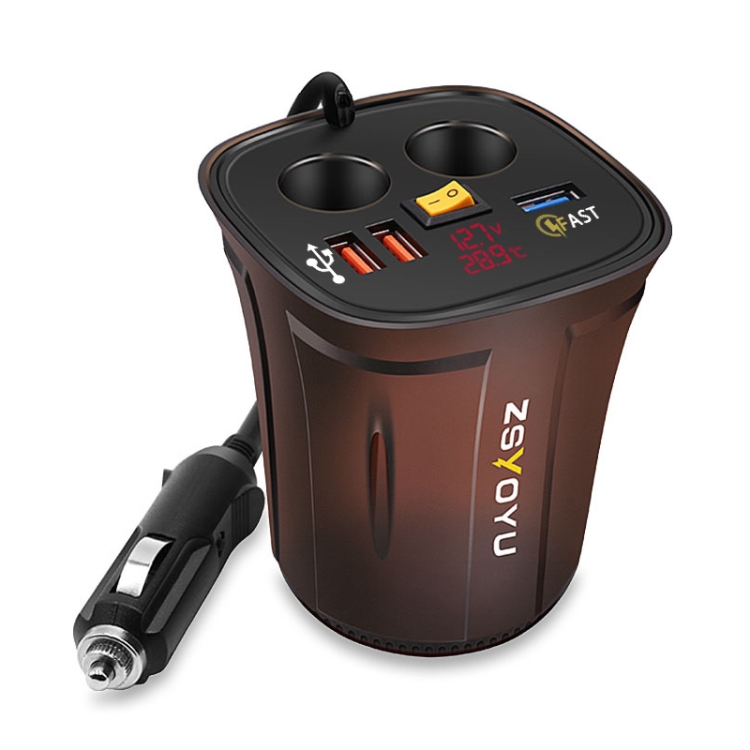 범용 자동차 QO3.0 3 포트 USB 충전기 전원 콘센트 어댑터, LED 디지털 전압계 및 온도계 (빨간불)