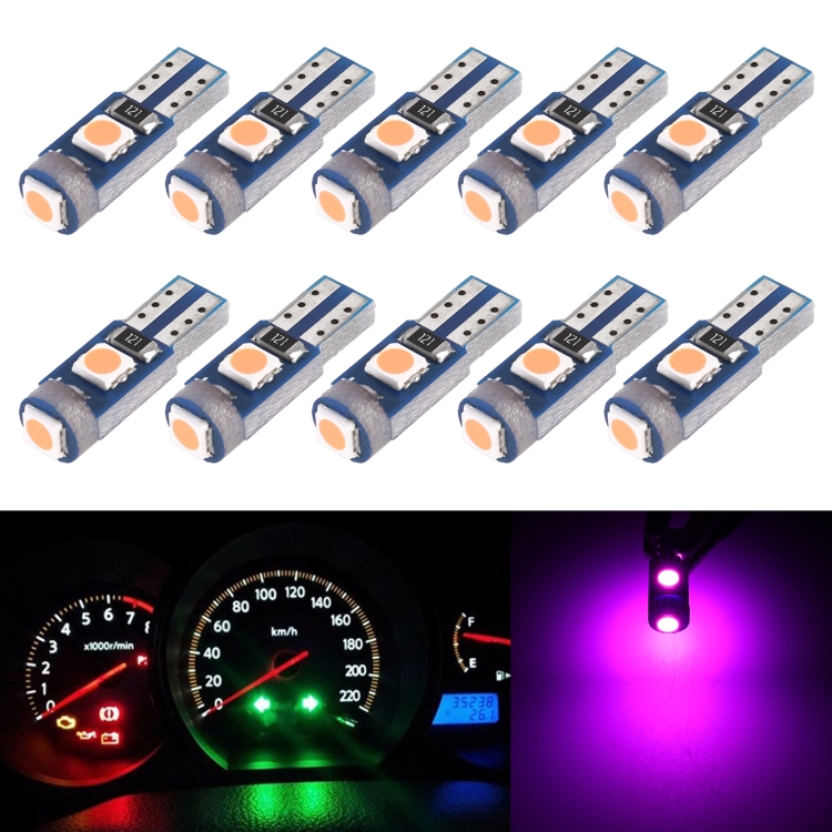 10 in 1 Car T5 0.2W DC12V แผงหน้าปัดไฟ LED LED Decorative Light (แสงสีชมพู)