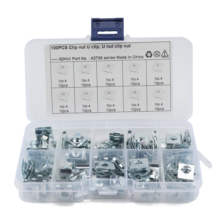 100 PCS U Nut Kit Spire Clips No.4 Zinc Speed Fasteners Lug Nuts