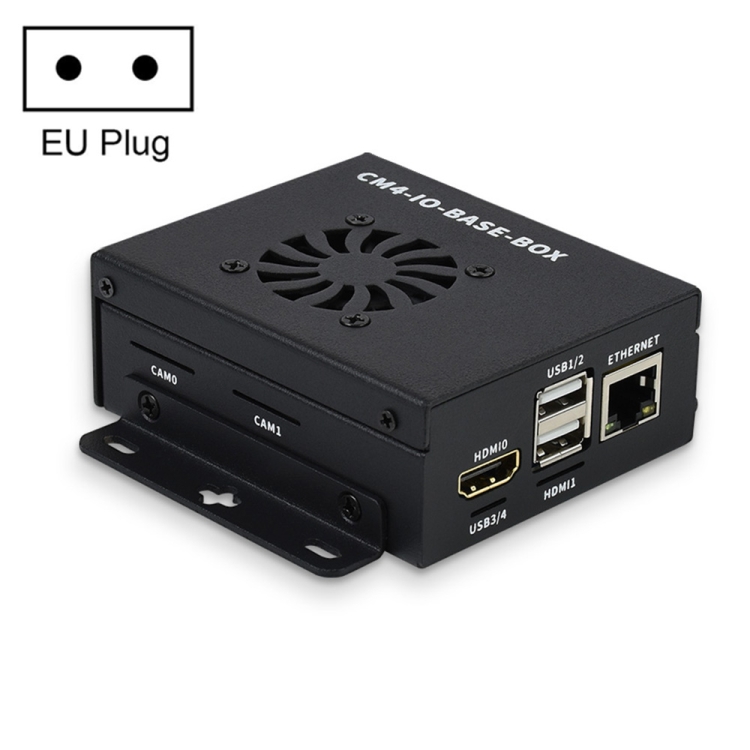 Waveshare 미니 Io 보드 전체 Ver 미니 컴퓨터베이스 박스가있는 금속 케이스 및 냉각 팬이있는 Raspberry Pi Cm4 Eu 플러그