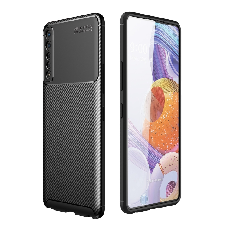 สำหรับ LG Stylo 7 4G เนื้อคาร์บอนไฟเบอร์เคส TPU กันกระแทก (สีดำ)