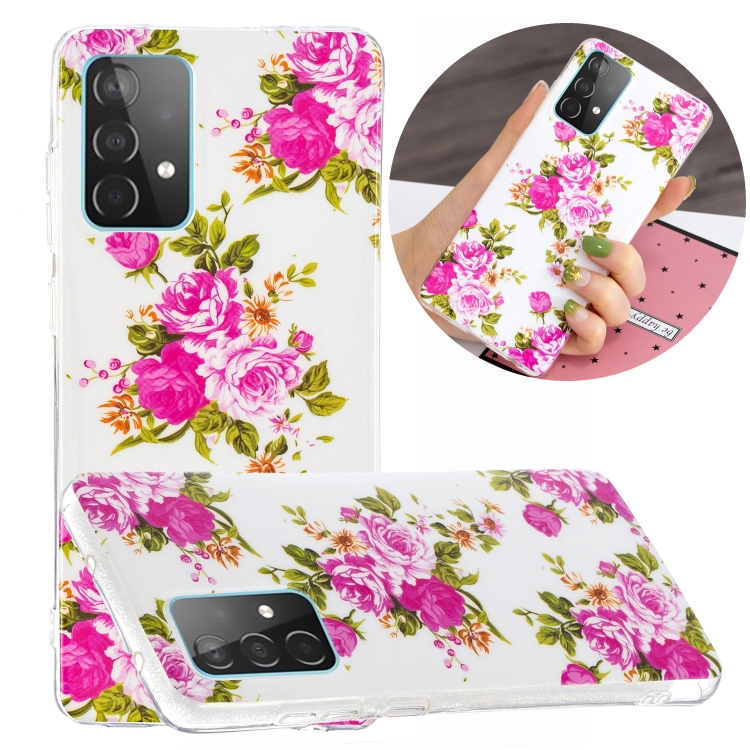 สำหรับ Samsung Galaxy A52 5G / 4G ส่องสว่าง TPU โทรศัพท์มือถือกรณีป้องกัน (ดอกกุหลาบ)