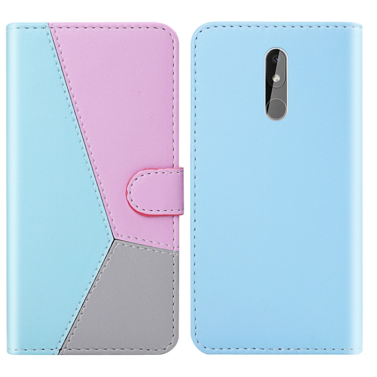 สำหรับ Nokia 3.2 Tricolor Stitching ซองหนังพลิกแนวนอน TPU + PU พร้อมตัว ...