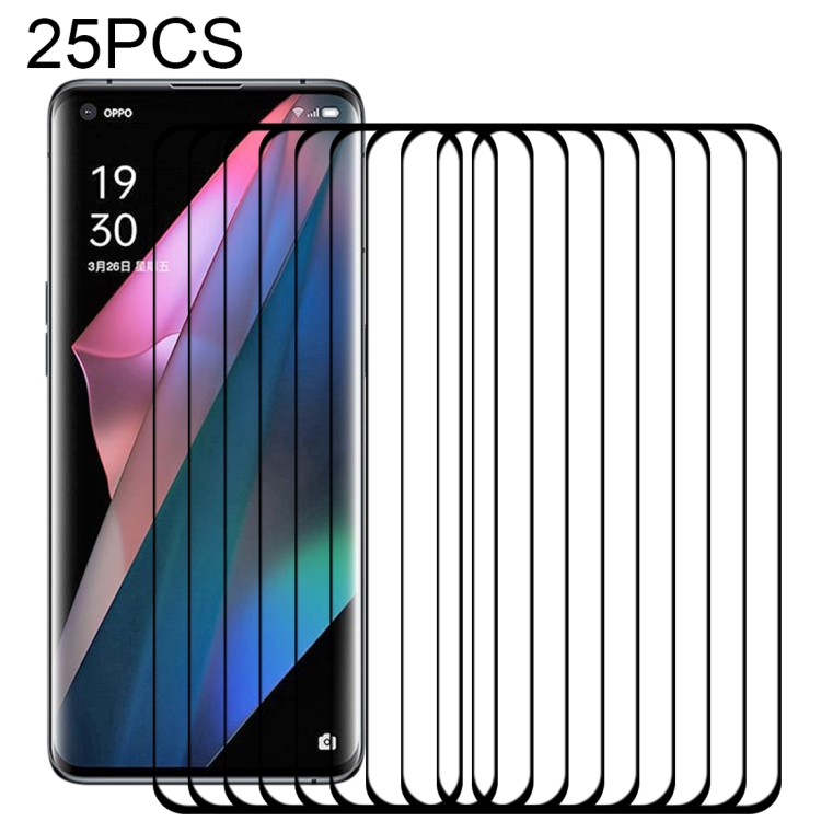 สำหรับ Oppo Find X3 Pro 25 ชิ้น 3d โค้งขอบเต็มหน้าจอฟิล์มกระจกนิรภัย สีดำ