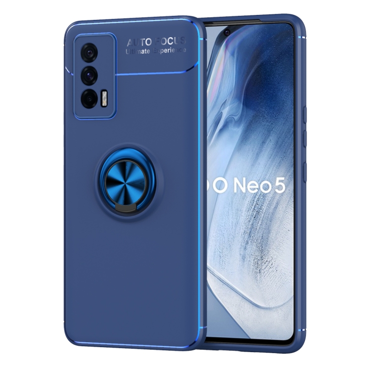 สำหรับ Vivo IQOO NEO5 ผู้ถือแหวนโลหะ 360 องศาหมุนกรณี TPU (สีฟ้า + สีฟ้า)