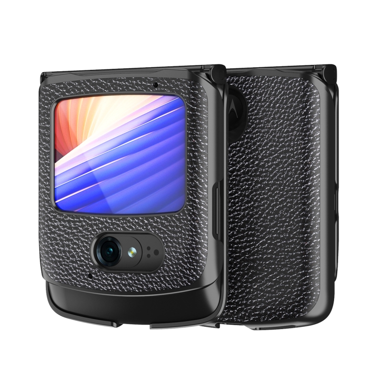Para Motorola Razr 5G Textura de cuero + PC Caja plegable de cobertura ...