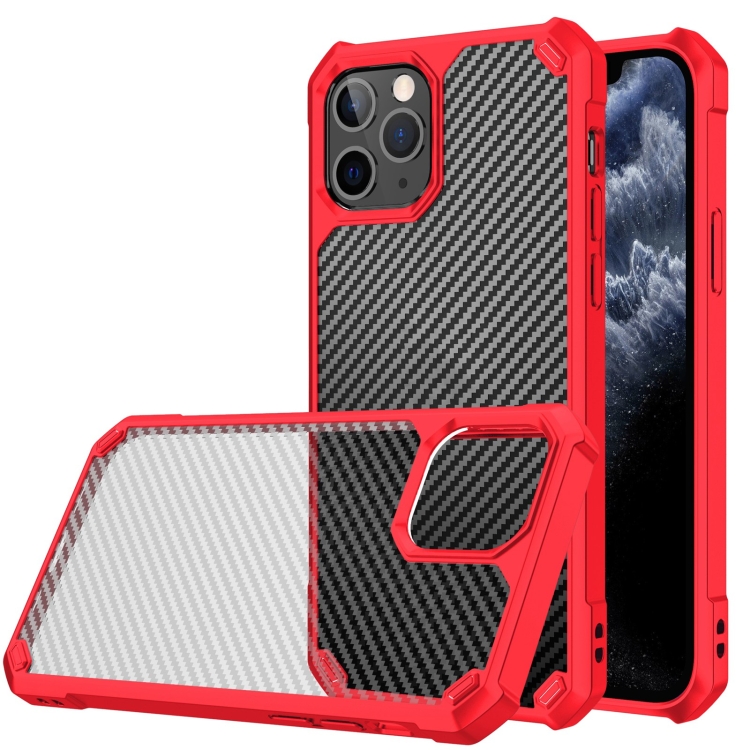 For iPhone 12 Pro Max Carbon Fiber Acrylic Shockproof Protective Case(Red)