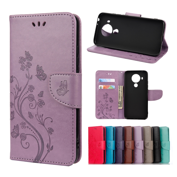 For Nokia G60 Butterfly Flower Pattern Leather Phone Case(Light Purple)