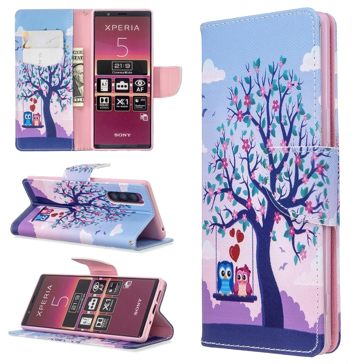 สำหรับ Sony Xperia 5 / XZ5 รูปแบบการวาดสีซองหนังพลิกแนวนอนพร้อมตัวยึด ...