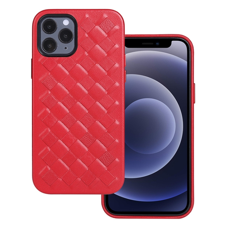 For iPhone 12 Pro Max Woven Texture Sheepskin Leather Back Cover Full ...