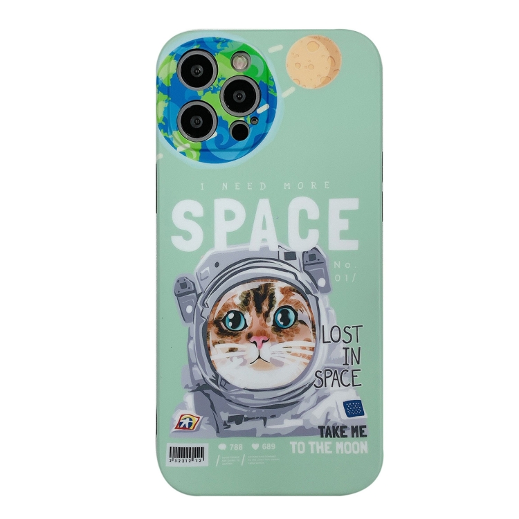 For iPhone 12 Pro Max Space Cat IMD TPU Shockproof Phone Case(Green)