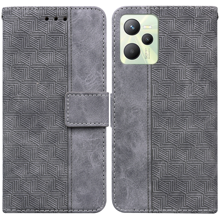 For Realme C33 Geometric Embossed Flip Leather Phone Case(Grey)