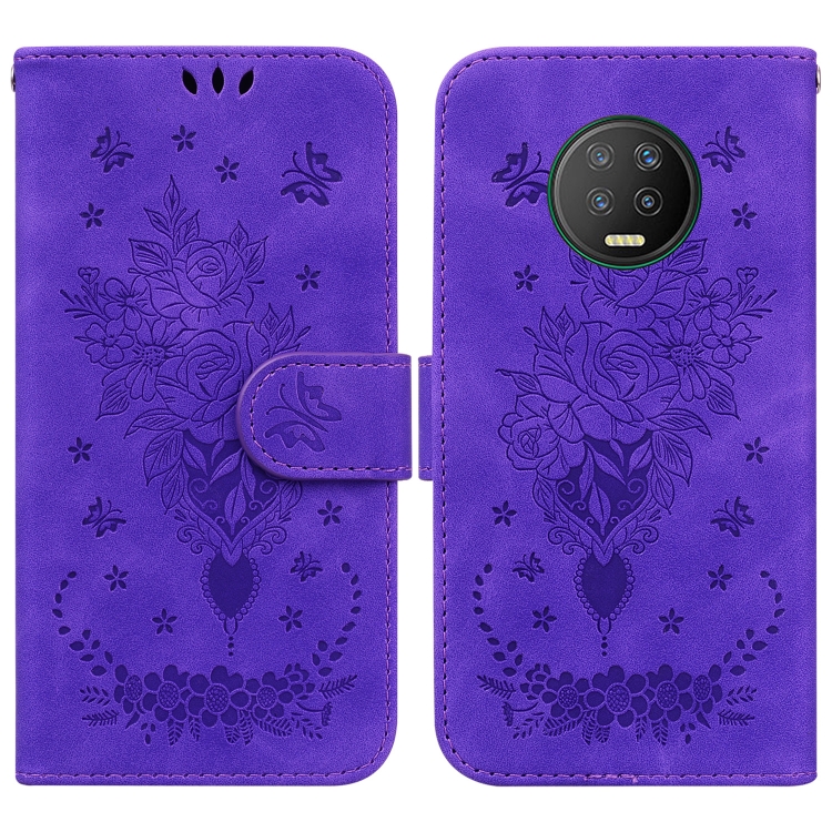 สำหรับ Infinix Note 7 X690 Butterfly Rose เคสหนังนูนหนังนูน (สีม่วง)
