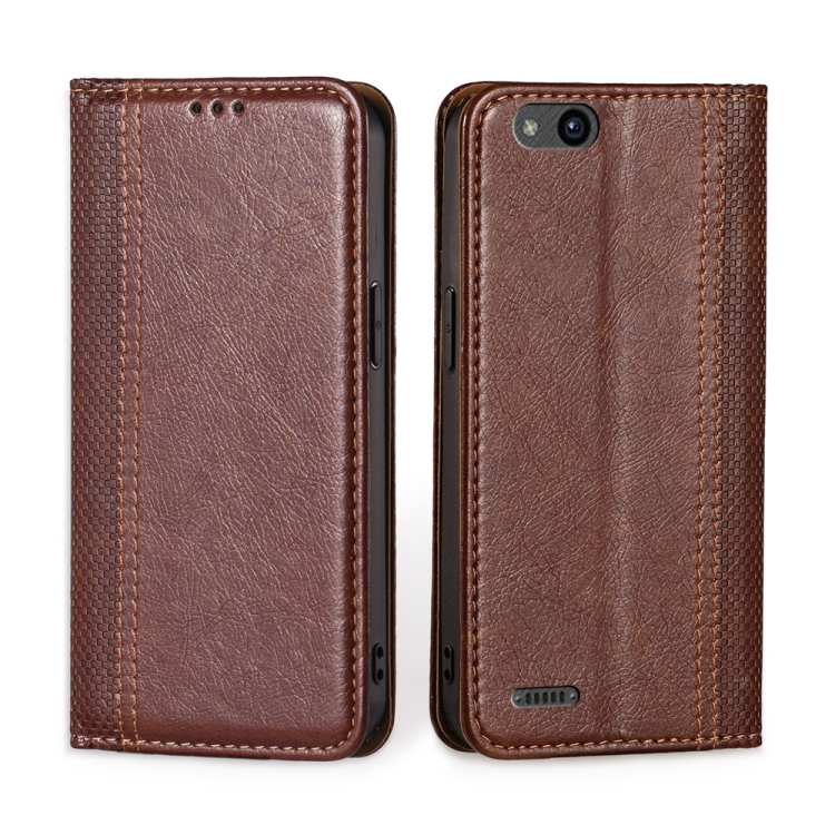 ZTE Tempo X / Vantage Z839 / N9137 그리드 텍스처 자기 플립 가죽 전화 케이스 (브라운)