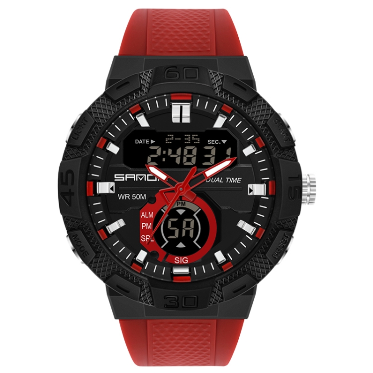 SANDA 3087 Luminous Waterproof Dual Display Electronic Watch(Black+Red)