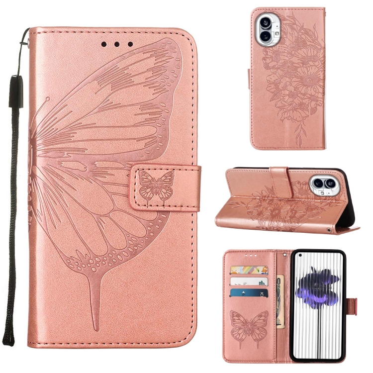For Nothing Phone 1 Embossed Butterfly Leather Phone Case(Grey)