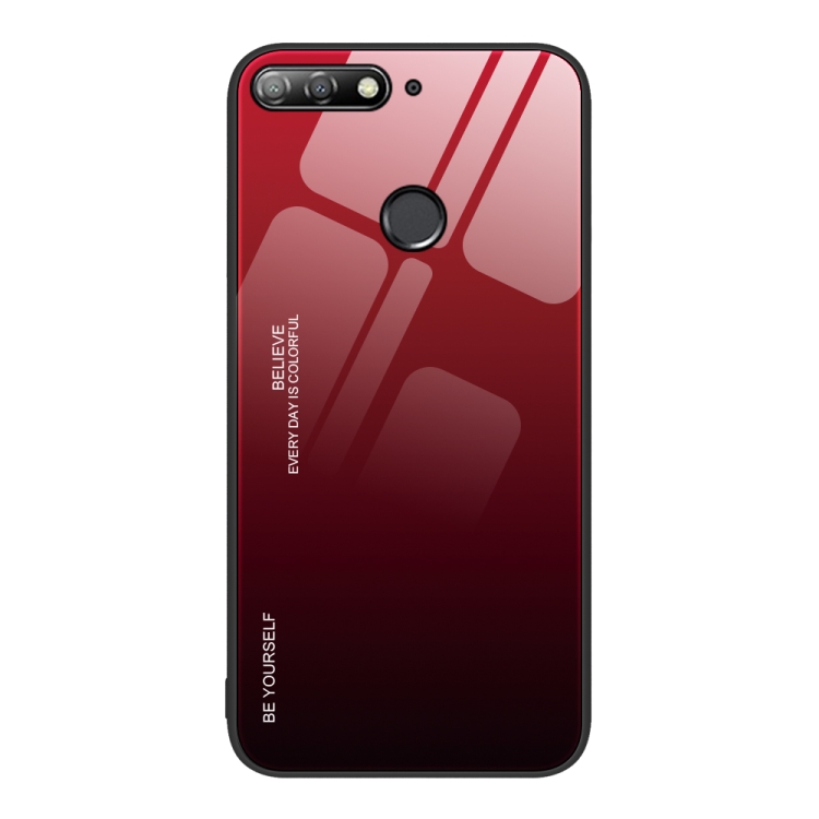 สำหรับ Huawei Enjoy 8e เคสกระจกสีไล่โทนสี (สีแดงดำ)