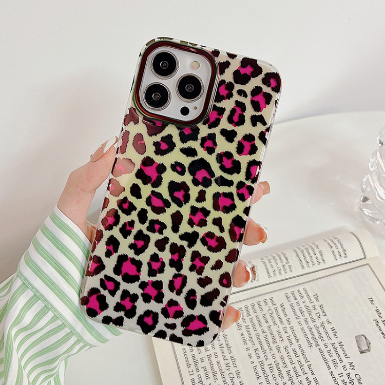 For iPhone 12 Leopard Texture Dual-side Laminating Phone Case(Light Red)