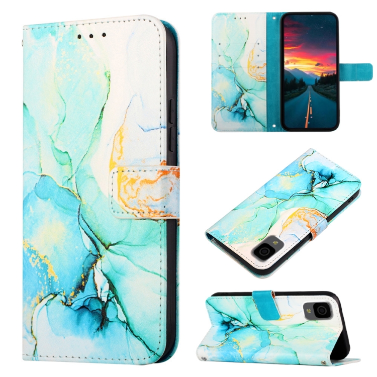 สำหรับ TCL 30Z T602DL PT003 เคสโทรศัพท์หนังลายหินอ่อน (สีเขียว LS003)