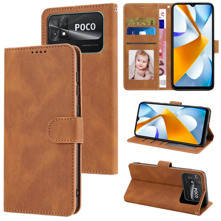 สำหรับ Xiaomi Poco C40 Fantasy Classic Skin-feel Calfskin Texture PU ...